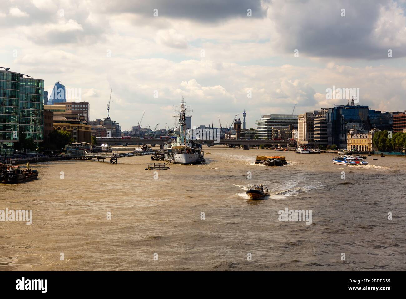 The Town-class light cruiser H.M.S. Belfast that is moored on the ...