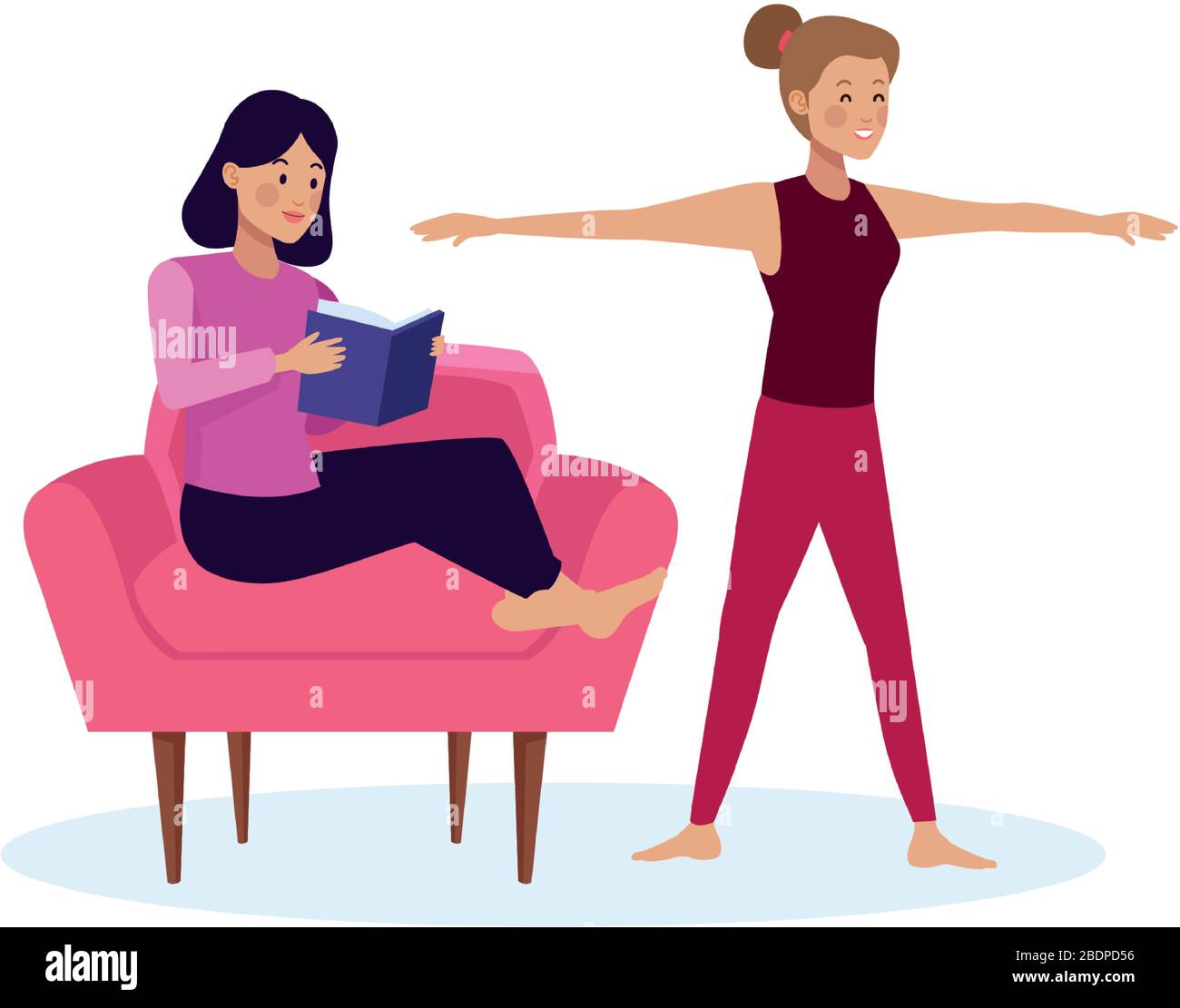 young girls reading book and practicing exercise Stock Vector Image ...