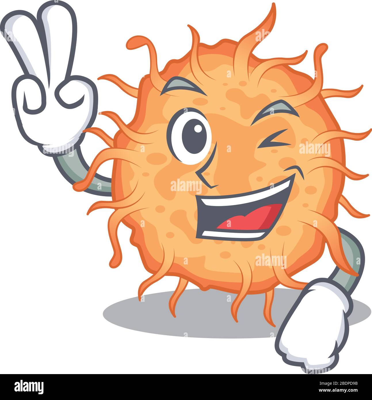 Happy bacteria endospore cartoon design concept with two fingers Stock ...