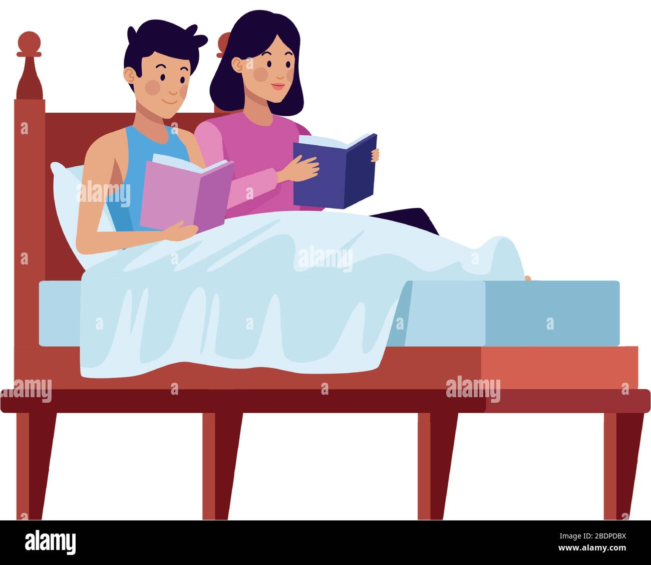 couple reading books in bed characters Stock Vector Image & Art - Alamy