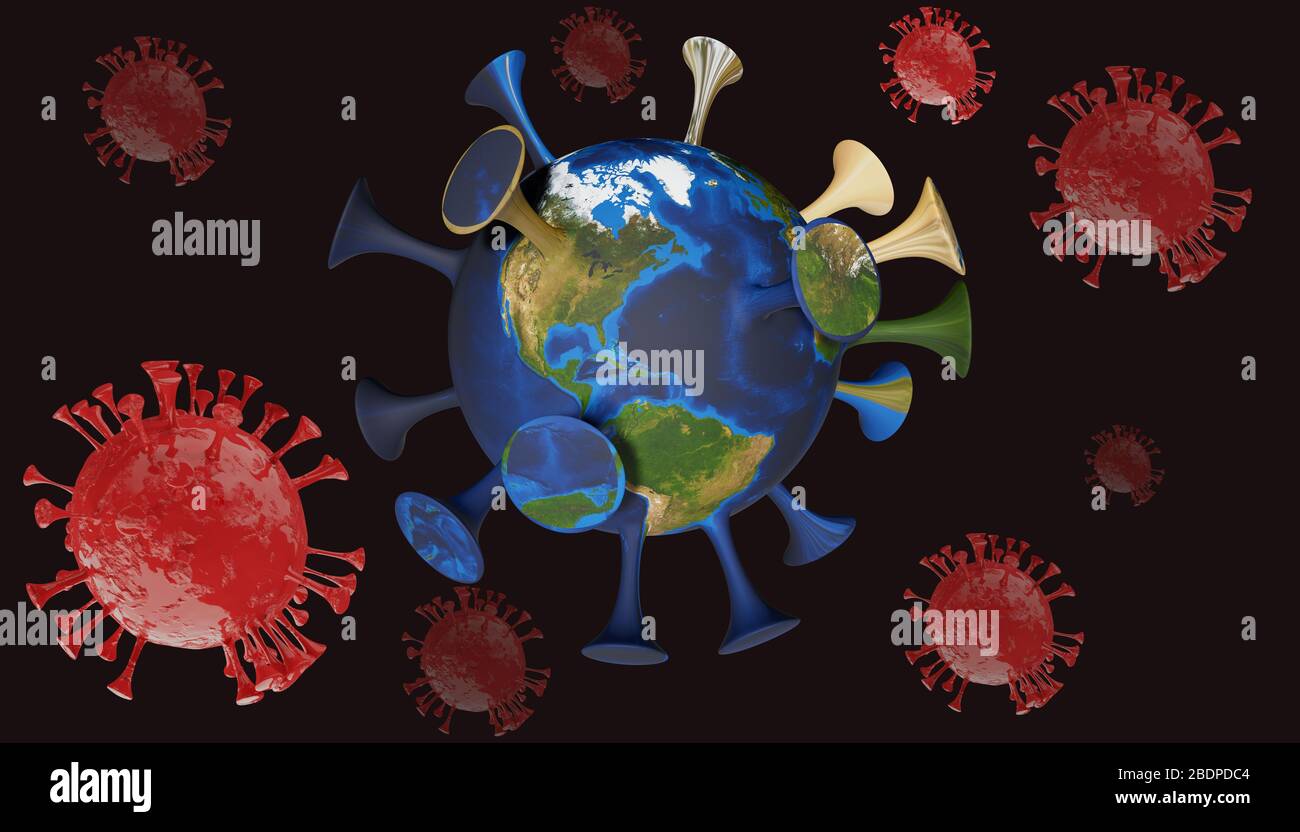 The planet earth transform to virus on isolated black background with ...