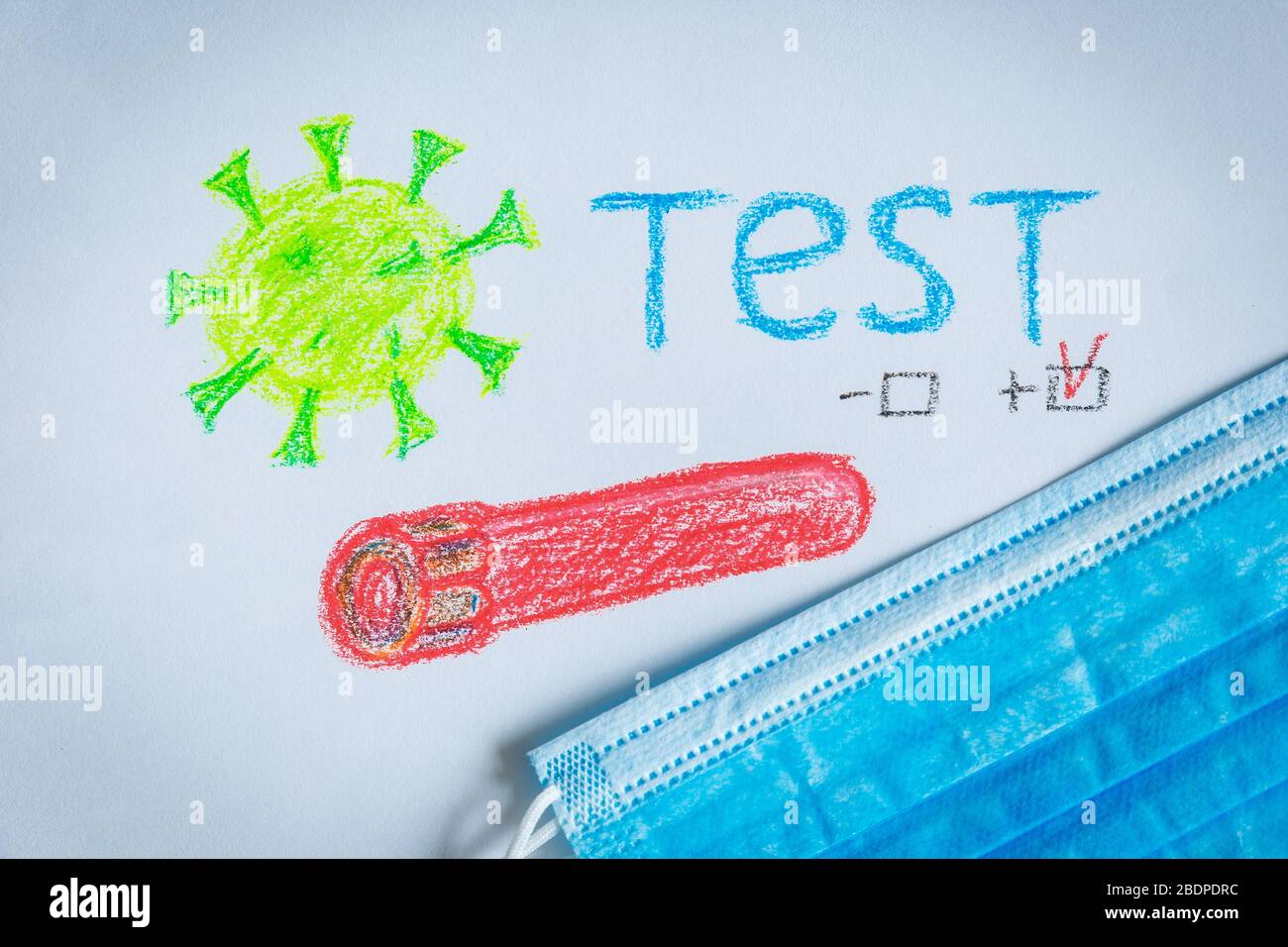 Drawing of a test tube with blood and a positive test for coronavirus ...