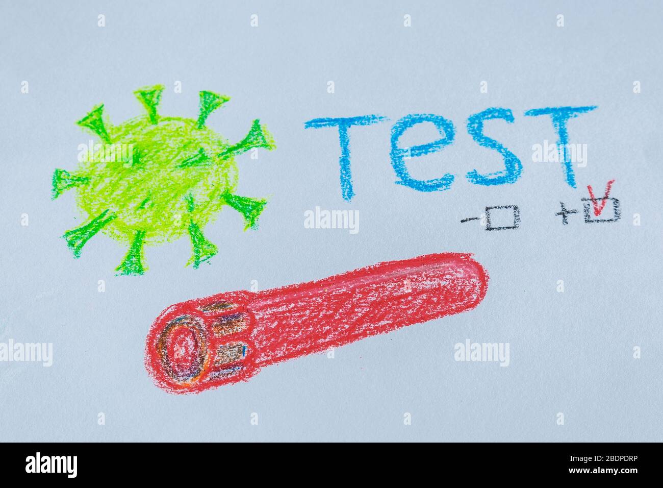 Drawing of a test tube with blood and a positive test for coronavirus ...