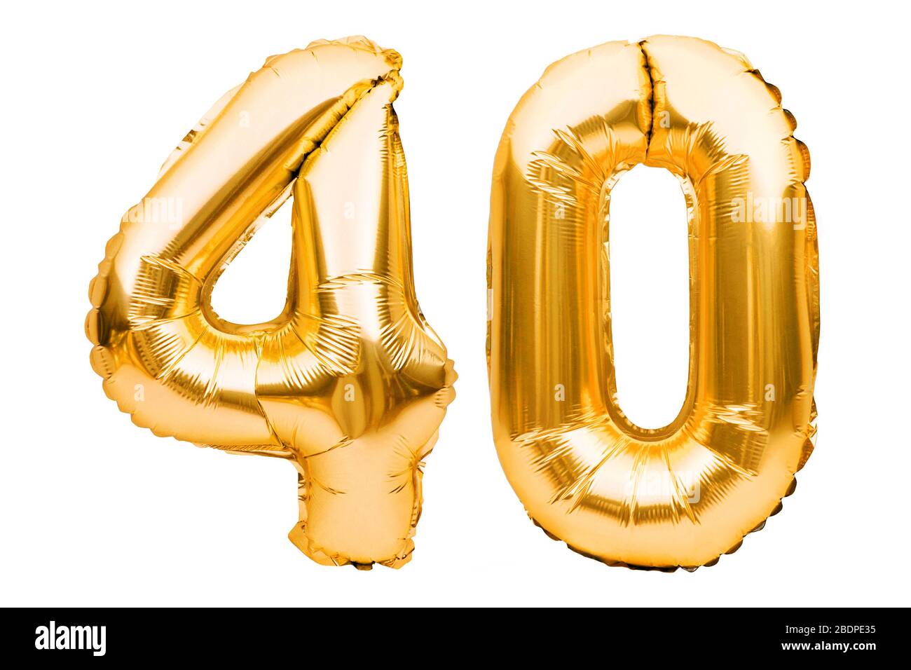 Number 40 forty made of golden inflatable balloons isolated on white ...