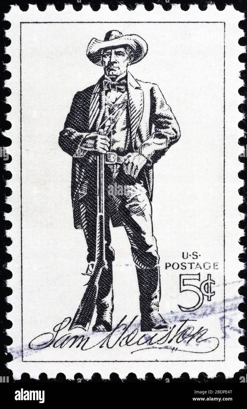 Sam Houston on old american postage stamp Stock Photo - Alamy