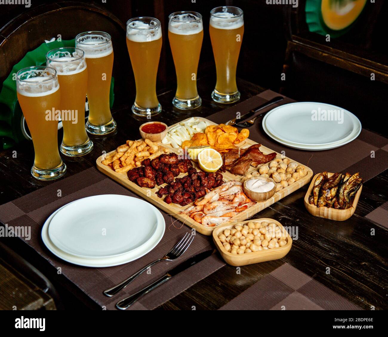 beer set with lots of beer and snacks Stock Photo - Alamy