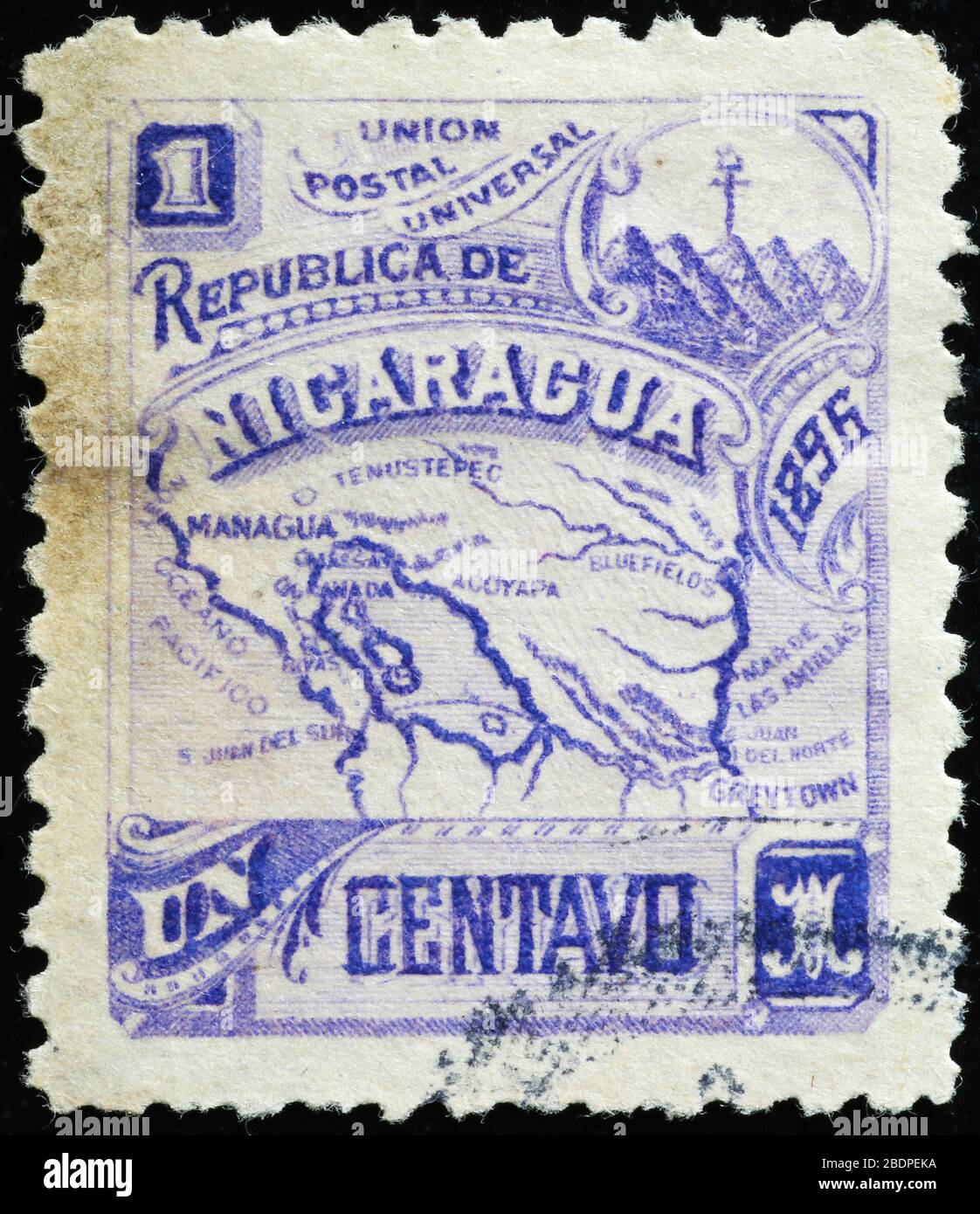 Vintage postage stamp of Nicaragua with its map Stock Photo - Alamy
