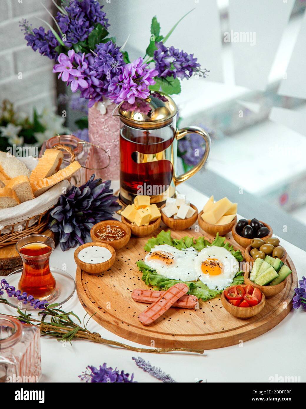 breakfast set with black tea Stock Photo - Alamy