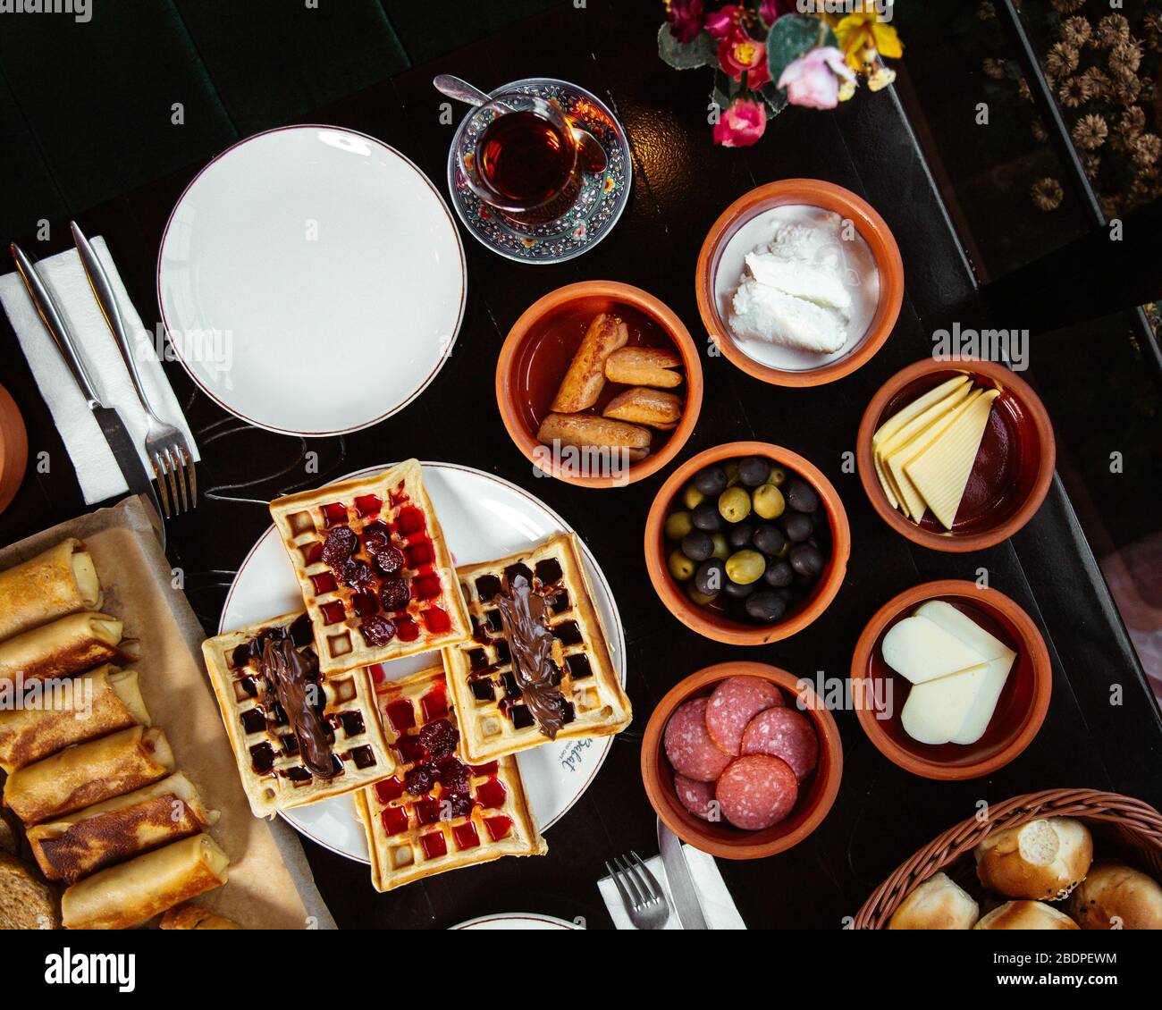 breakfast set with various food Stock Photo - Alamy