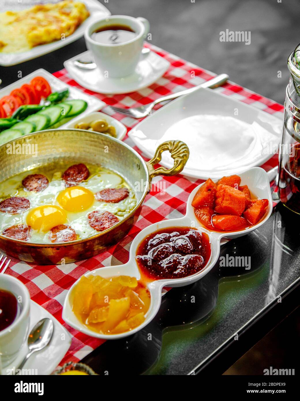 breakfast set with various food Stock Photo - Alamy