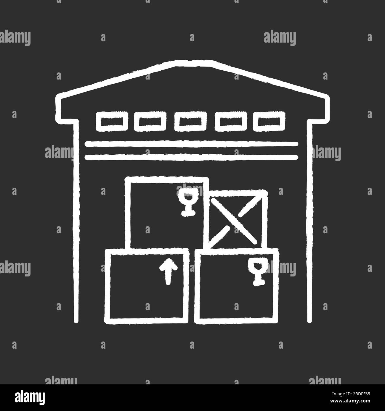 Warehousing chalk white icon on black background. Merchandise storage ...