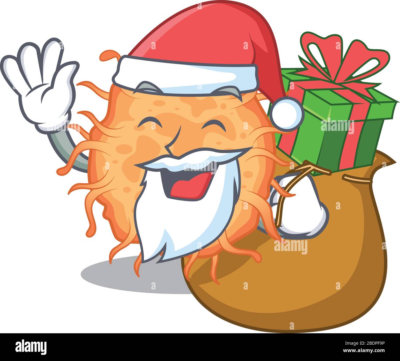 Cartoon design of bacteria endospore Santa with Christmas gift Stock ...