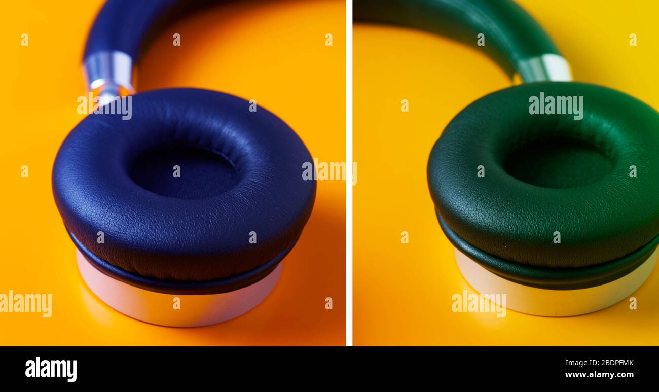 collage of two pictures of a pair of black wireless full size ...