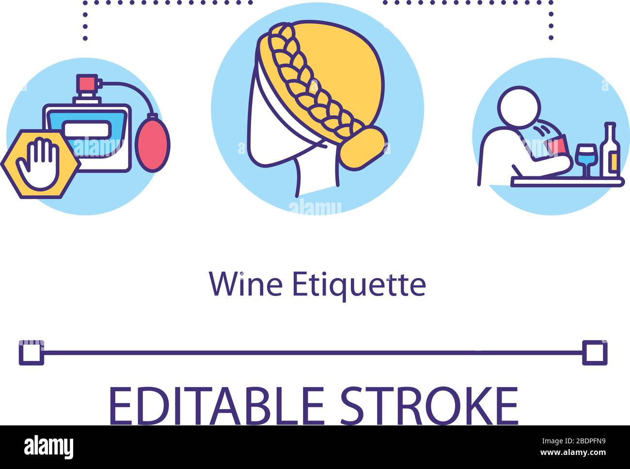 Wine etiquette concept icon. Manners to attend restaurant. Proper ...