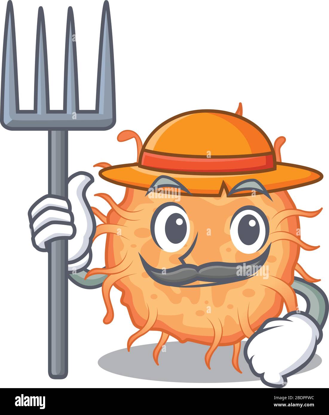 Cartoon character design of bacteria endospore as a Farmer with hat and ...