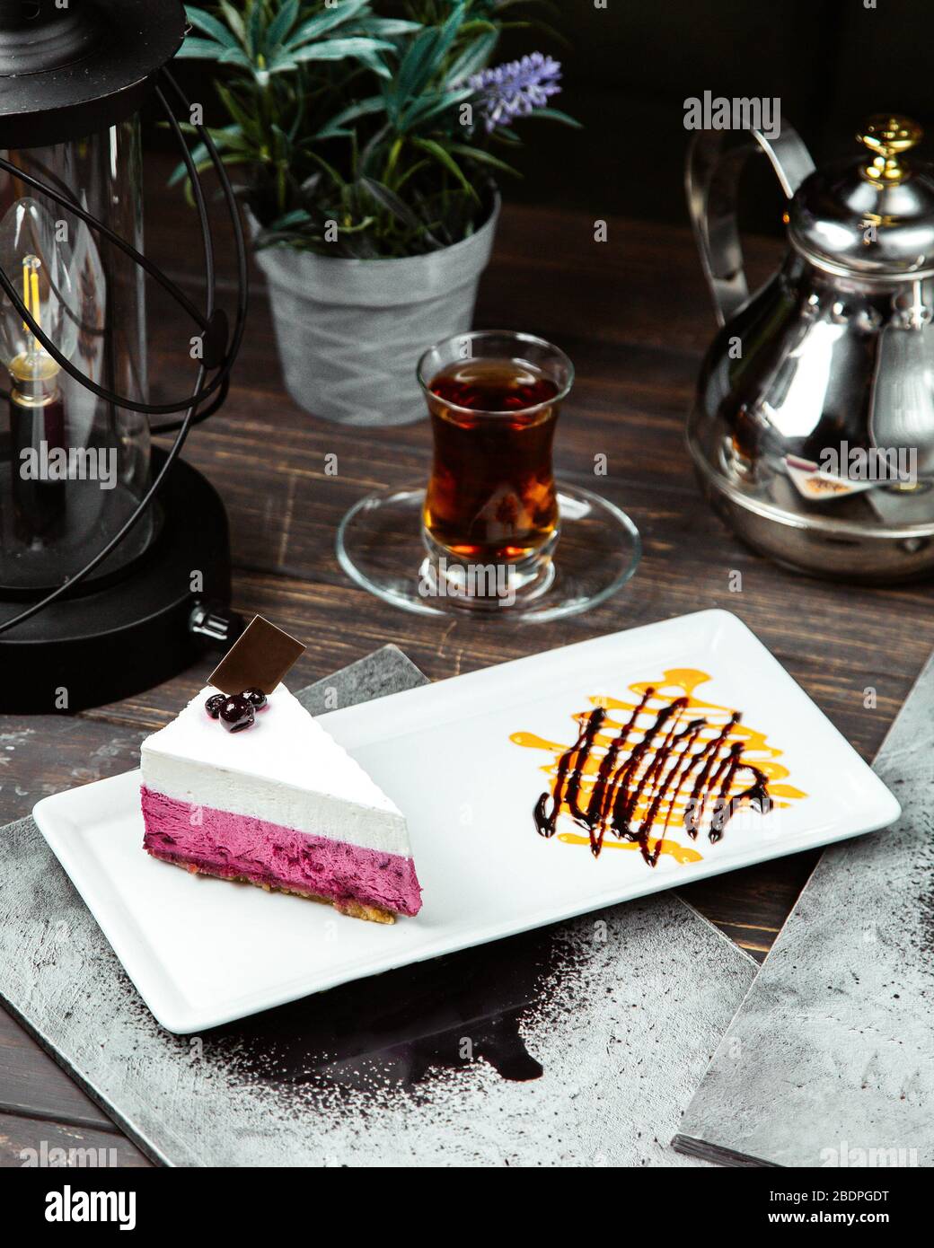 creamy dessert with black tea Stock Photo - Alamy