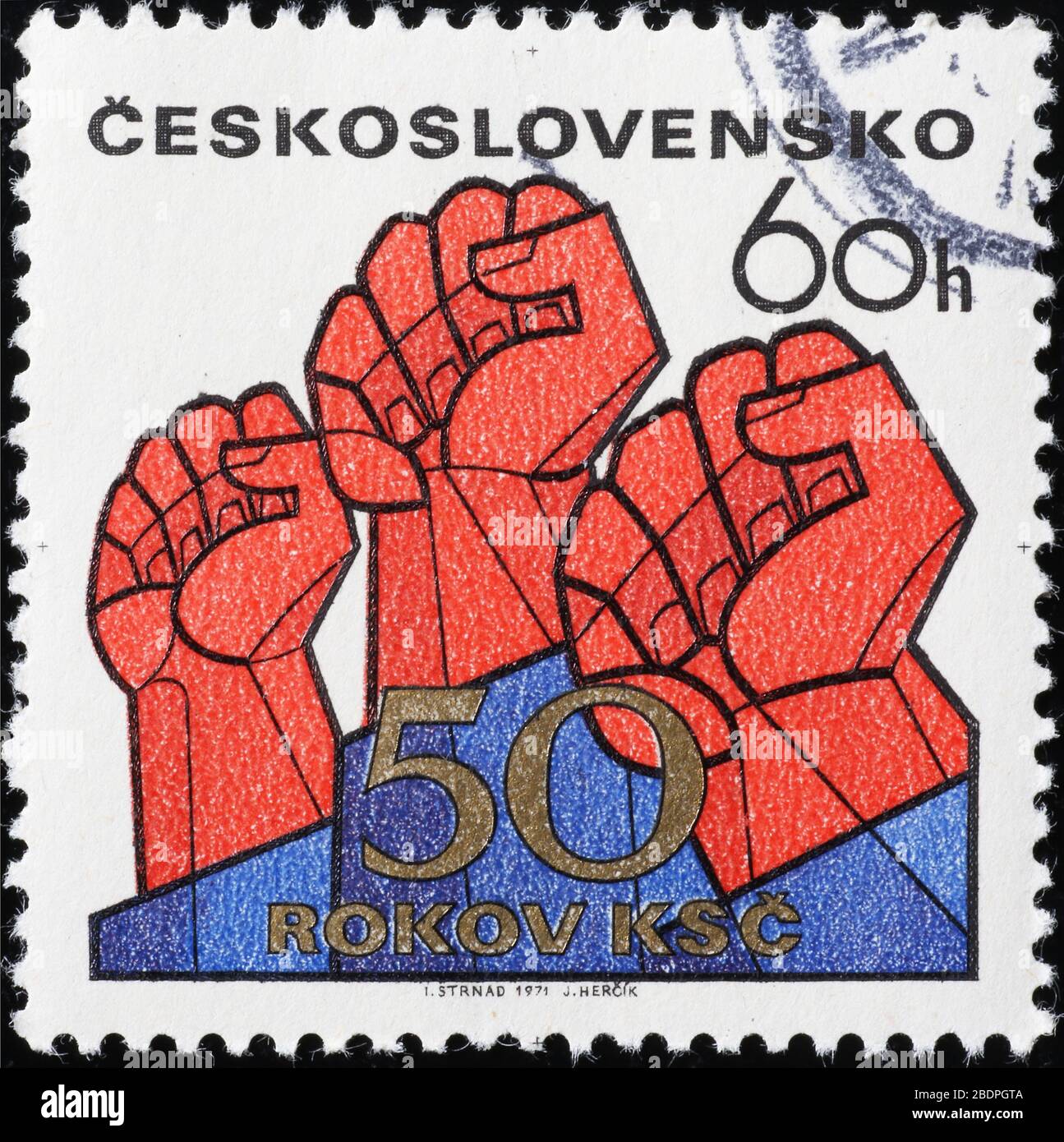 Communist propaganda on old czech postage stamp Stock Photo - Alamy