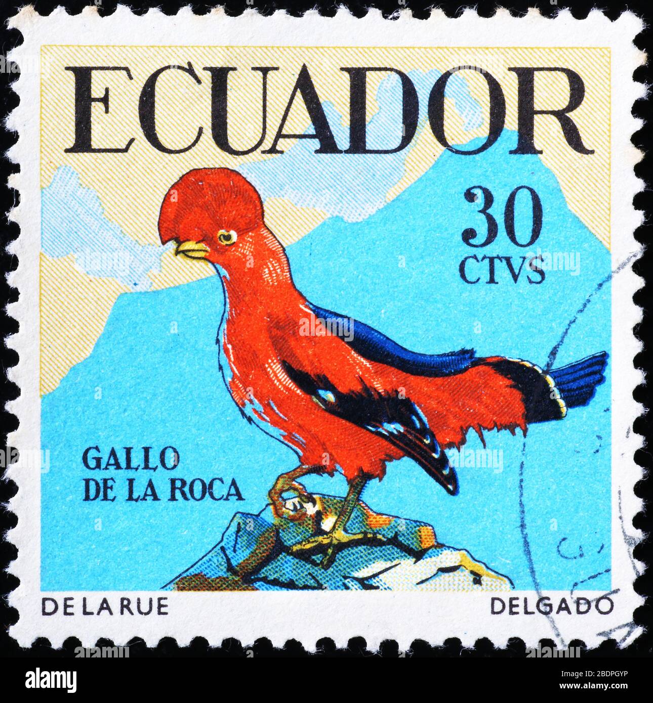 Cock of the rock on old postage stamp of Ecuador Stock Photo - Alamy