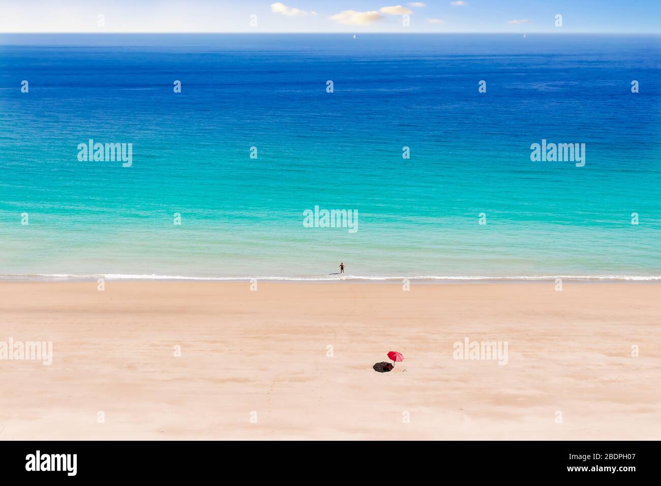Tropical Beach with one Single Person Standing in the Water Stock Photo ...
