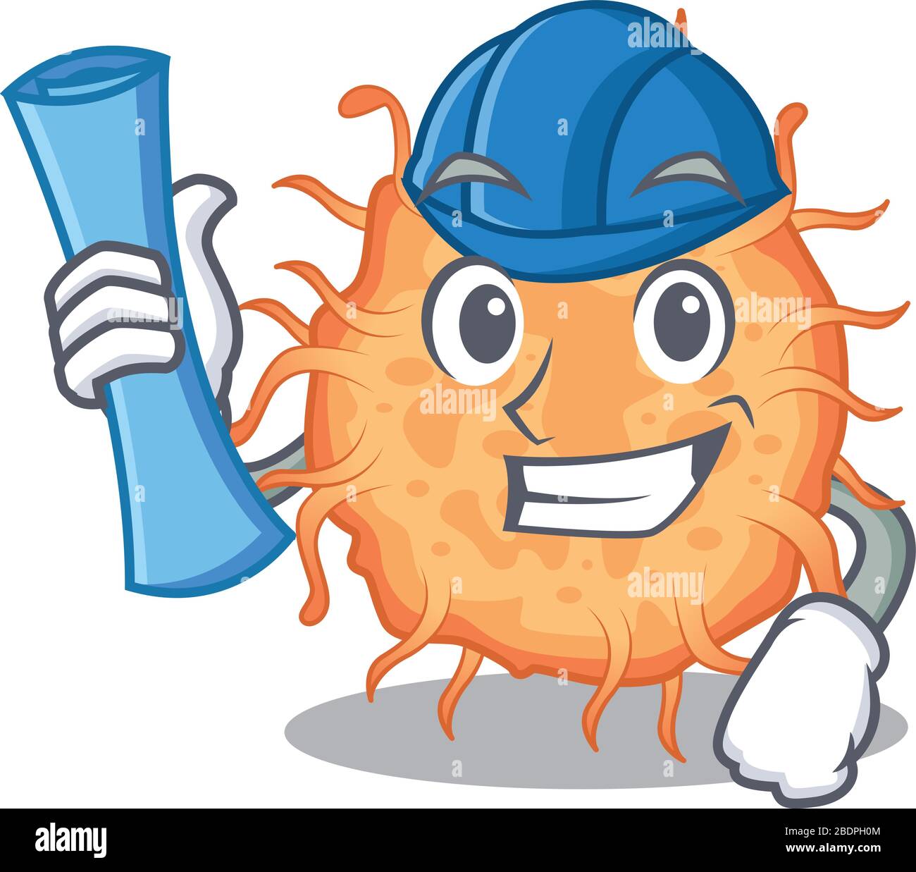 Cartoon character of bacteria endospore brainy Architect with blue ...