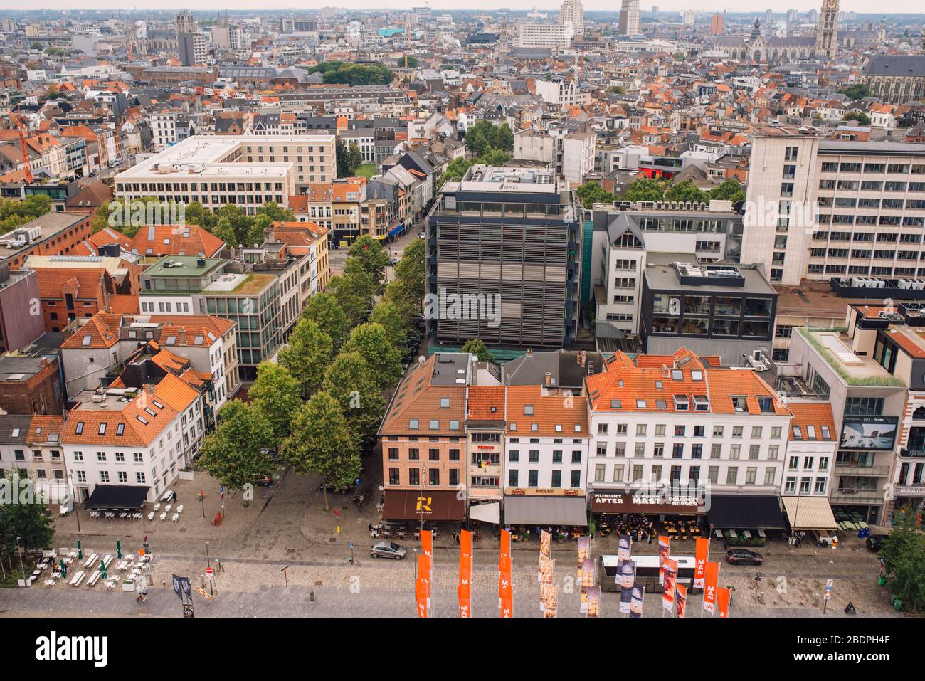 The view from the bird's eye view of the city of Antwerp, Belgium. view ...
