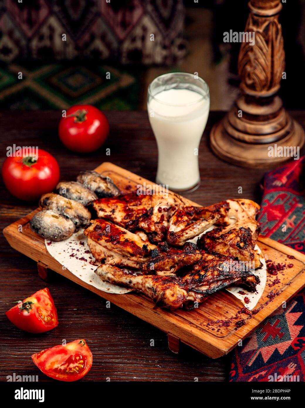 fried chicken and potatoes with ayran Stock Photo - Alamy