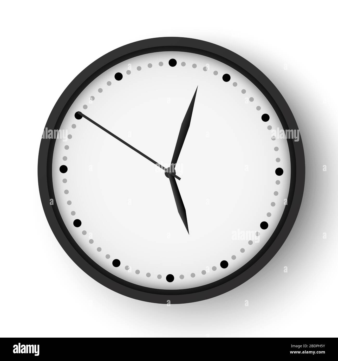 Realistic office wall clock. Black round watch face. Vector alarm ...