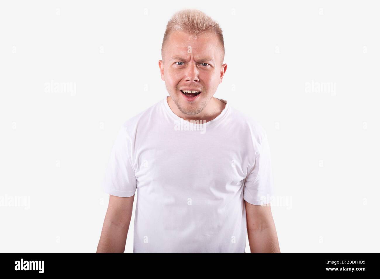 Caucasian man with opened mouth. Wtf facial expression. Human emotions ...