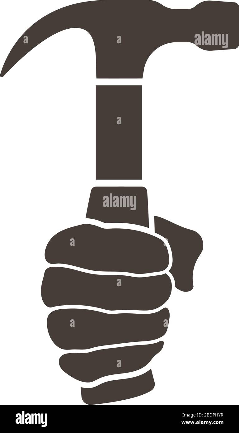 Labour day emblem with hammer in hand. Vector illustration Stock Vector ...