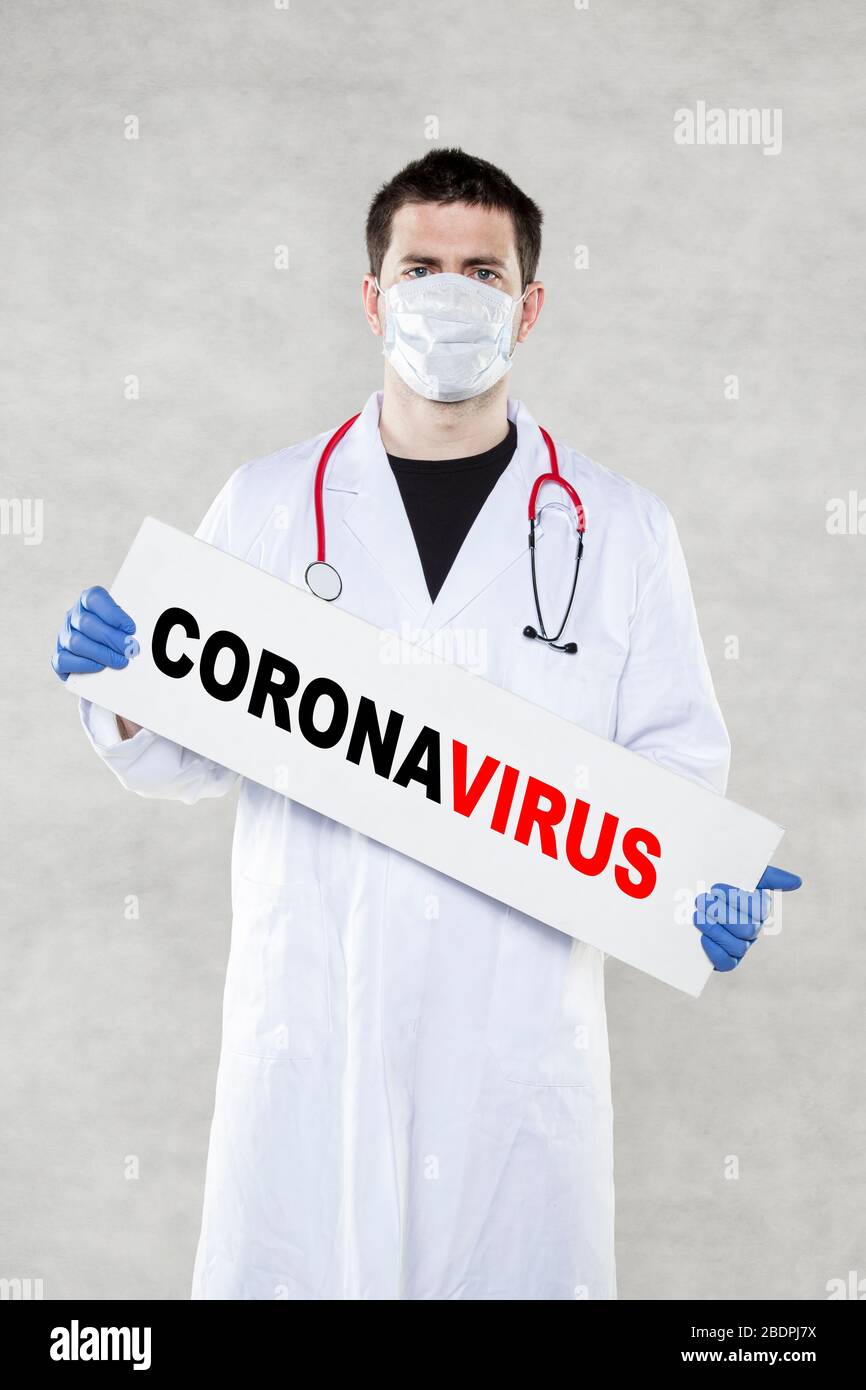doctor holds boards with or for information, warning concept Stock ...