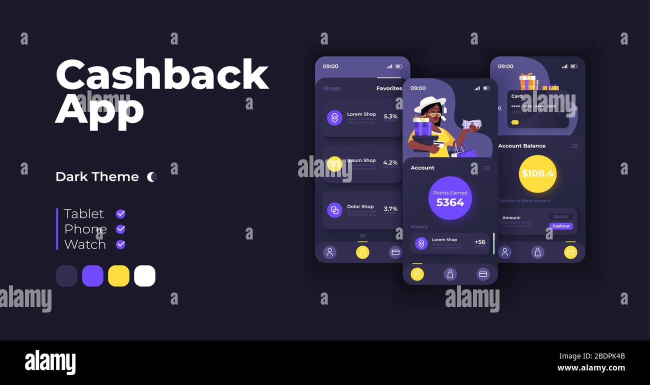 Cashback app cartoon smartphone interface vector templates set. Mobile ... Cashback app cartoon smartphone interface vector templates set. Mobile ...