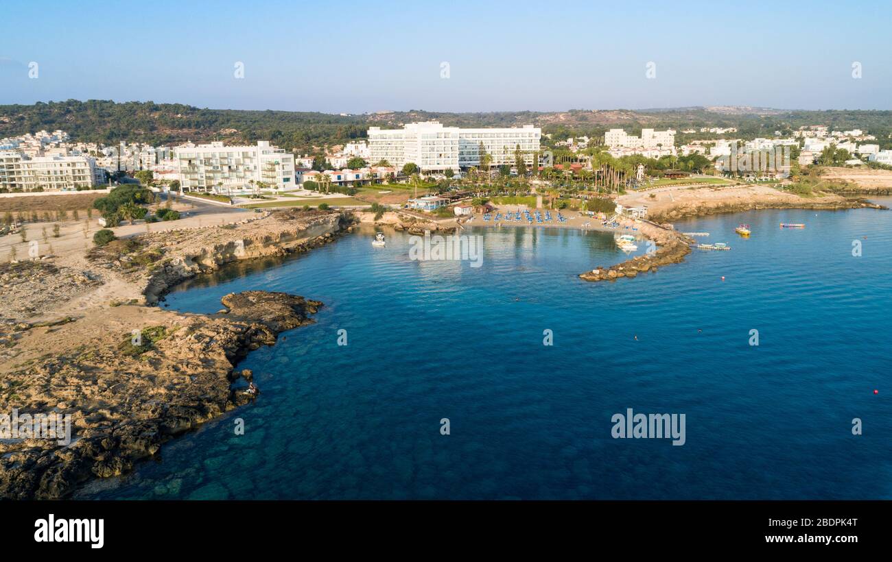 Aerial bird's eye view of Green bay in Protaras, Paralimni, Famagusta ...