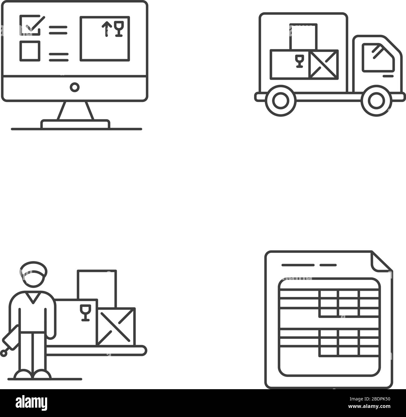 Storekeeping and inventory tracking system pixel perfect linear icons ...
