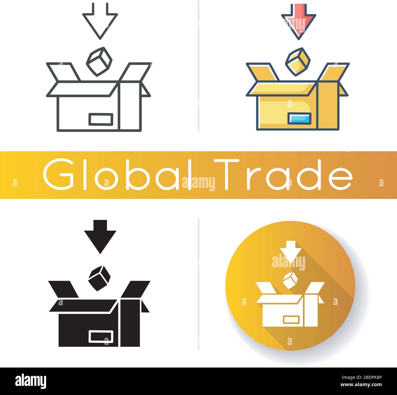 Import icon. Commodity in cardboard box. Logistics, mail and cargo ...