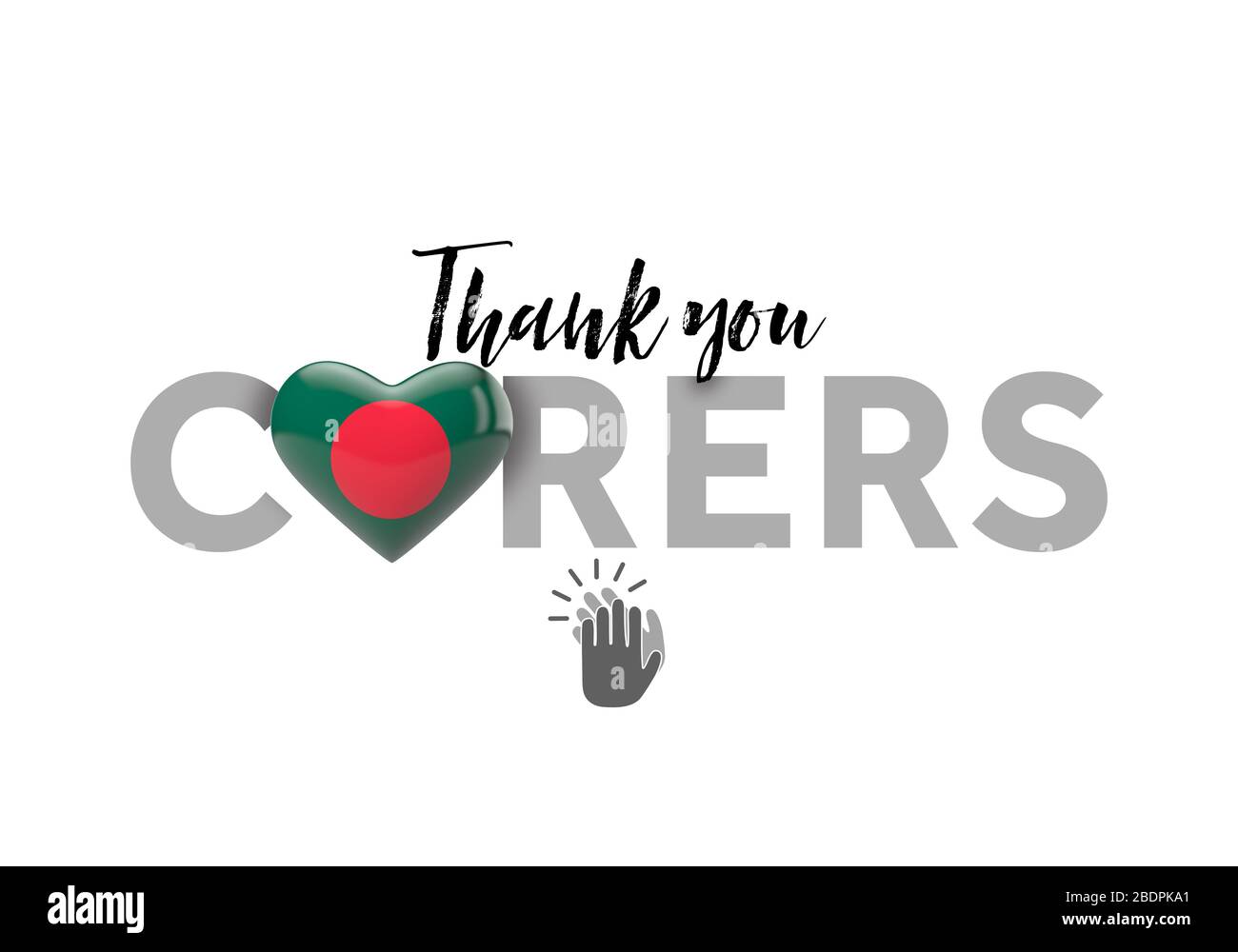 Thank you carers message with Bangladesh heart flag. 3D Render Stock ...