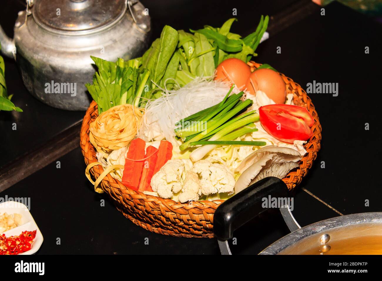 Local Lao Foods, vegetables, eggs, noodles Stock Photo - Alamy