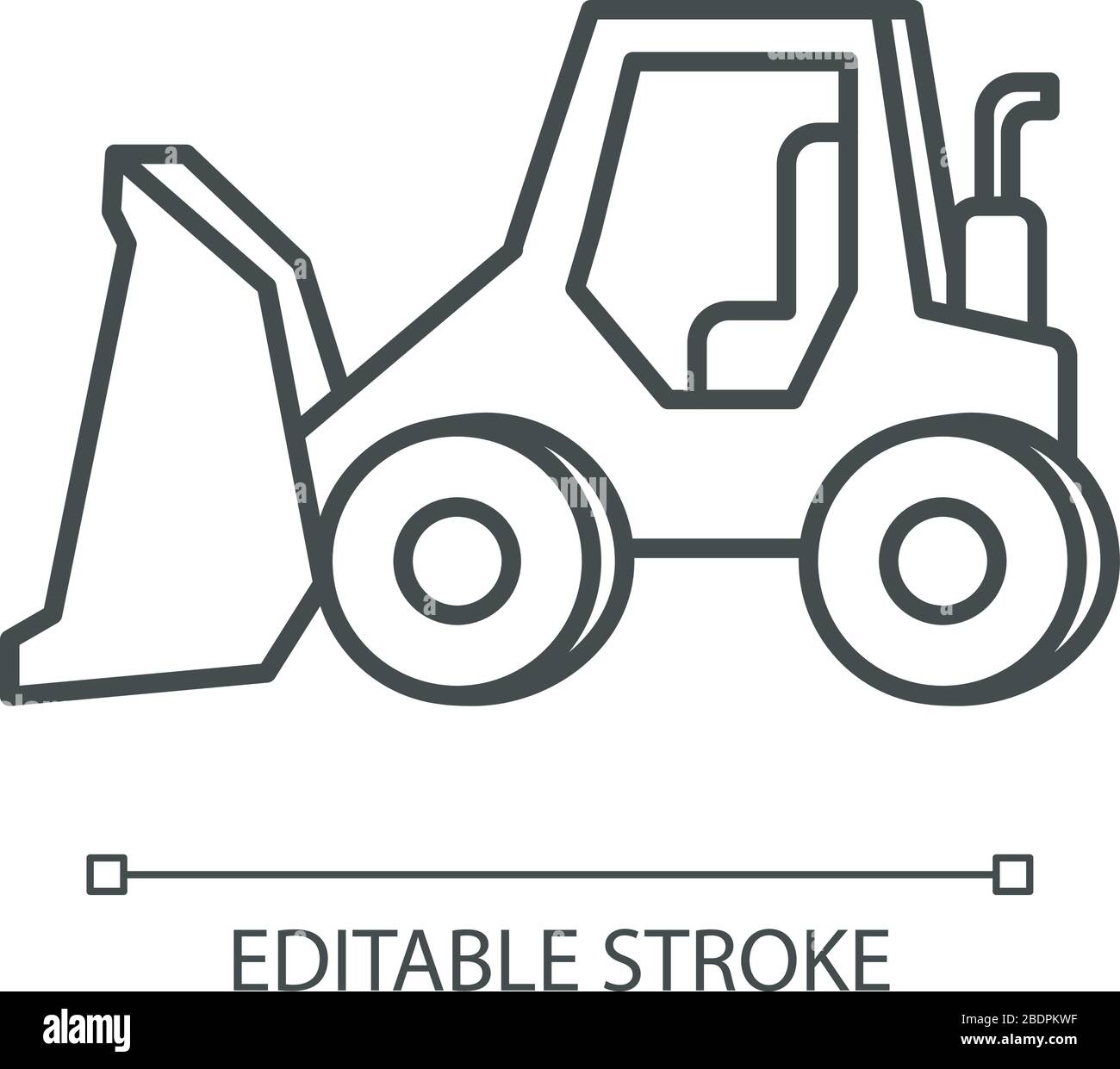 Bulldozer pixel perfect linear icon. Road works industrial truck. Dozer ...