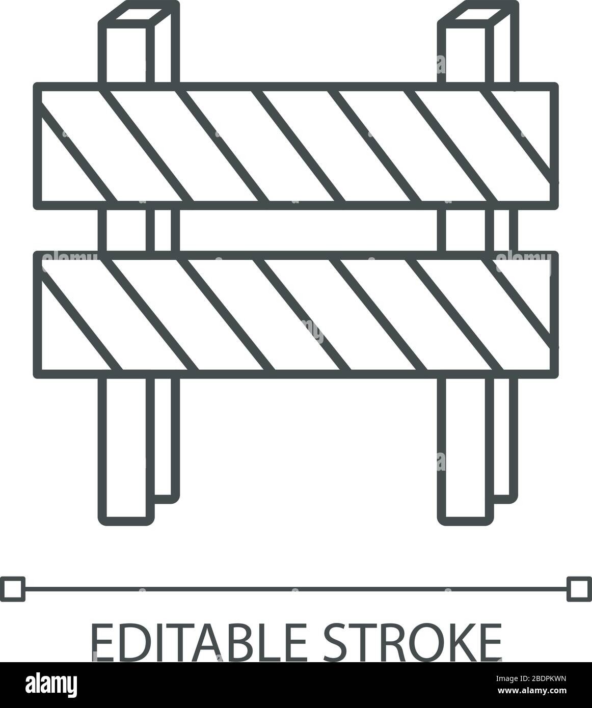 Road barrier pixel perfect linear icon. Striped block on highway. Dead end sign. Thin line ...