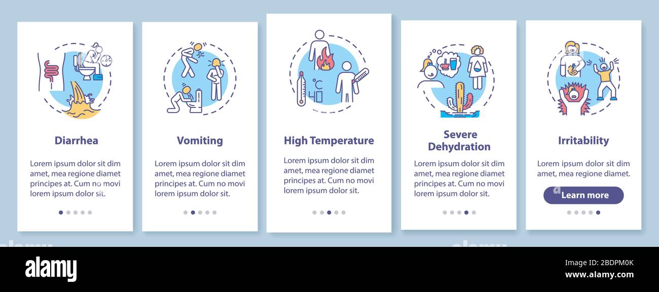 Rotavirus symptoms onboarding mobile app page screen with concepts ...