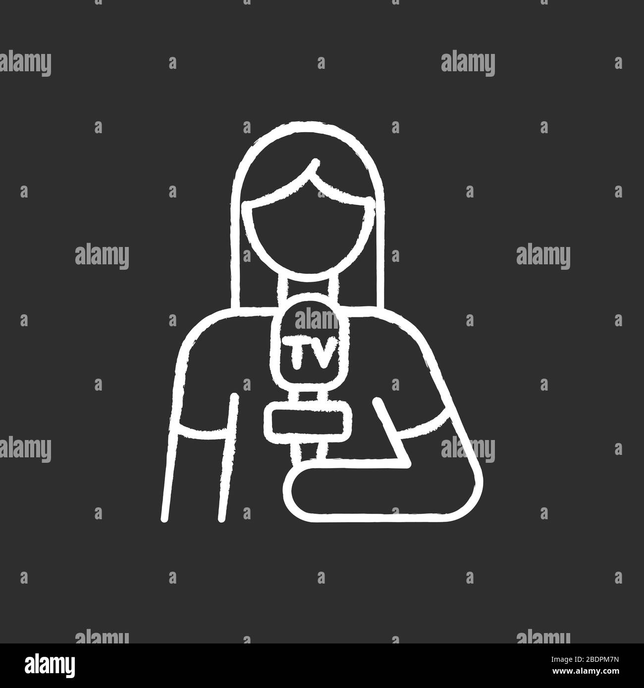 Journalist chalk white icon on black background. Person delivering news ...