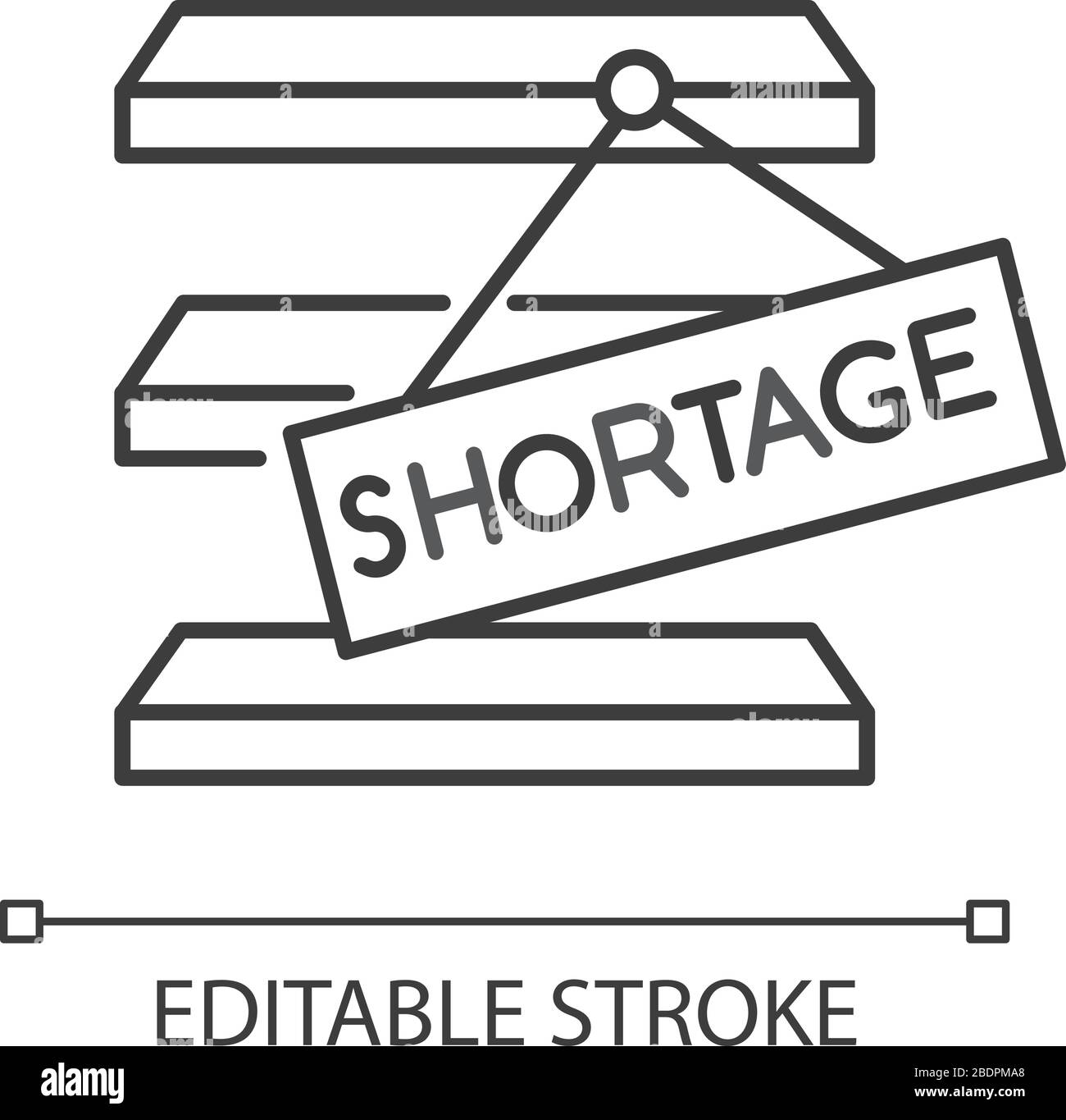 Stock shortage pixel perfect linear icon. Merchandise lack, goods limit ...