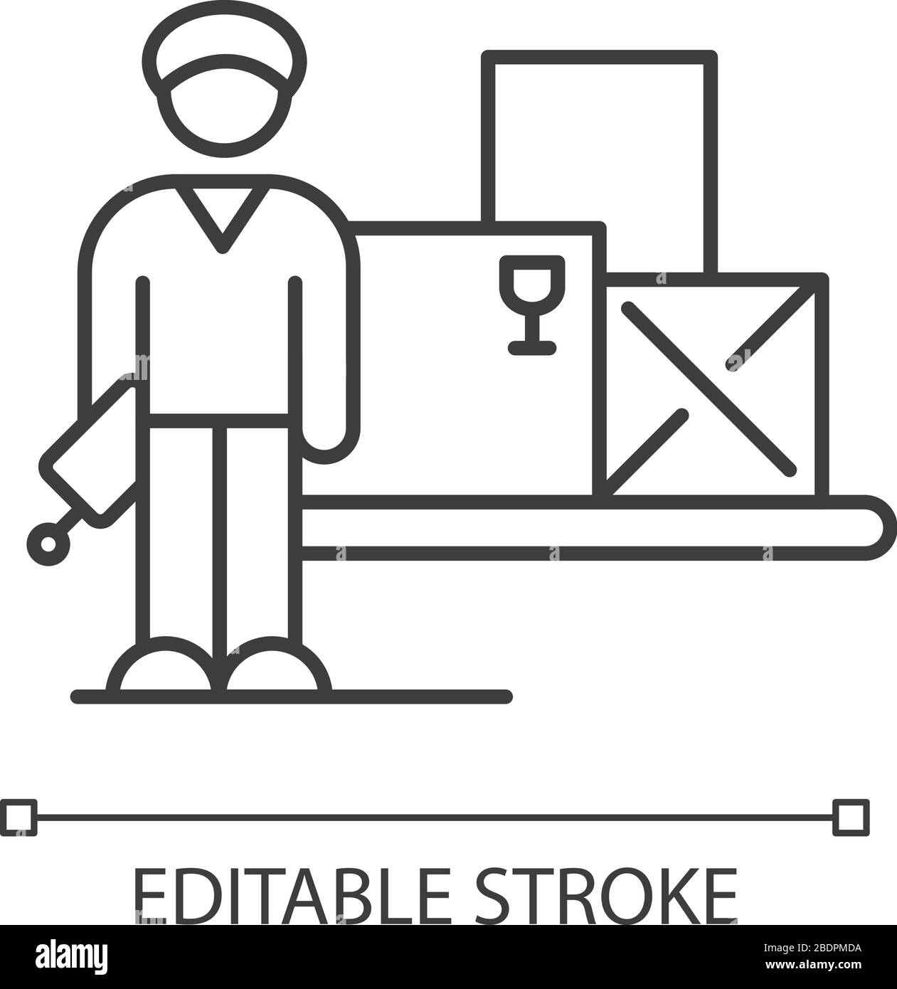 Storekeeper pixel perfect linear icon. Warehouse worker. Storage and ...