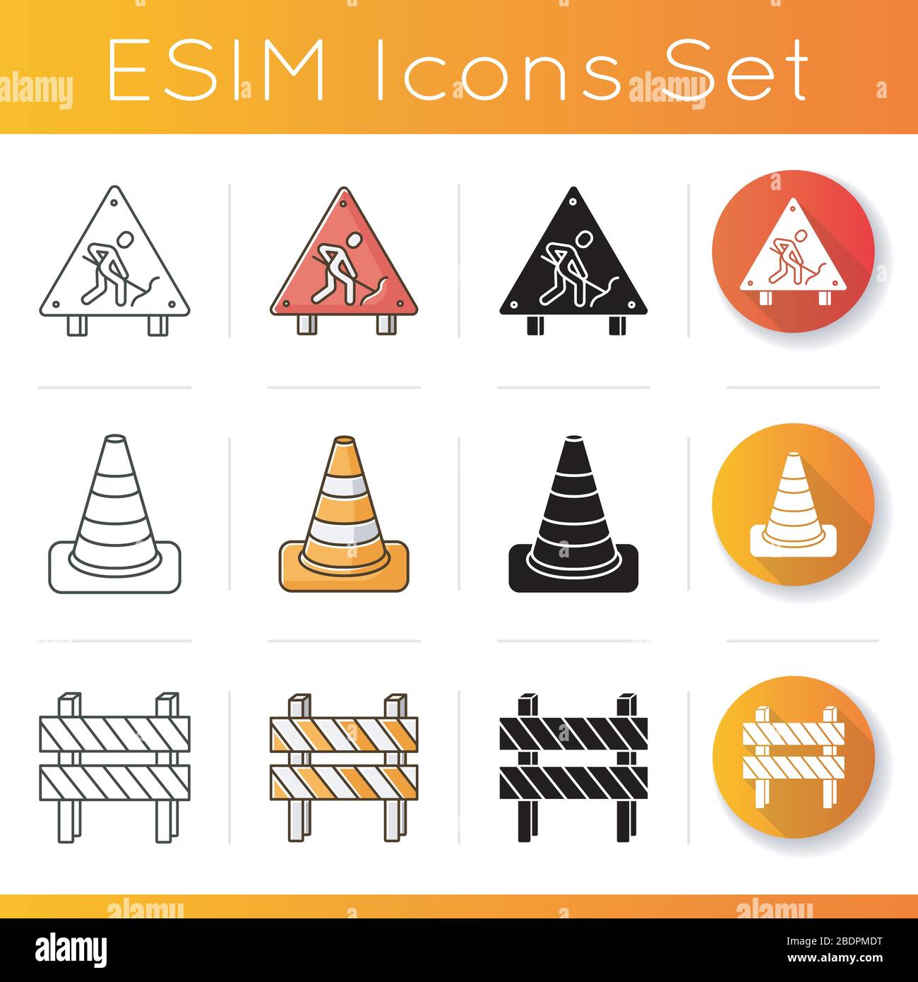 Road works icons set. Road works ahead sign. Man digging with shovel ...