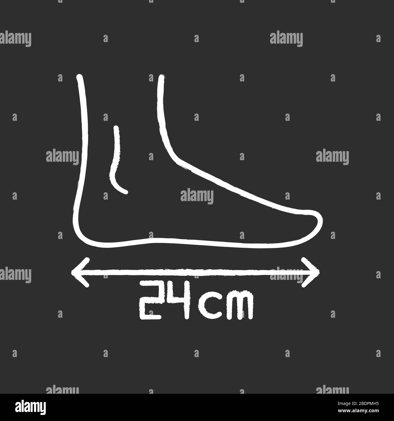 Foot length chalk white icon on black background. Human body parameters ...