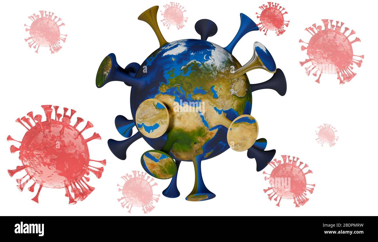 The planet earth transform to virus on isolated black background with ...