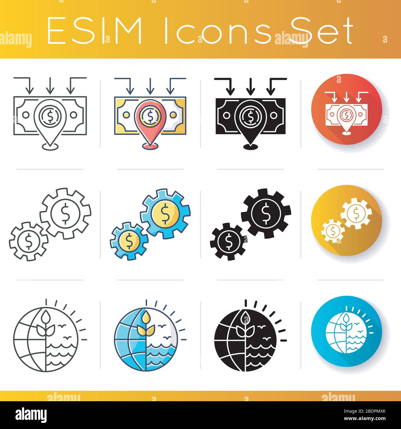 International business and domestic trade icons set. Assets and natural ...