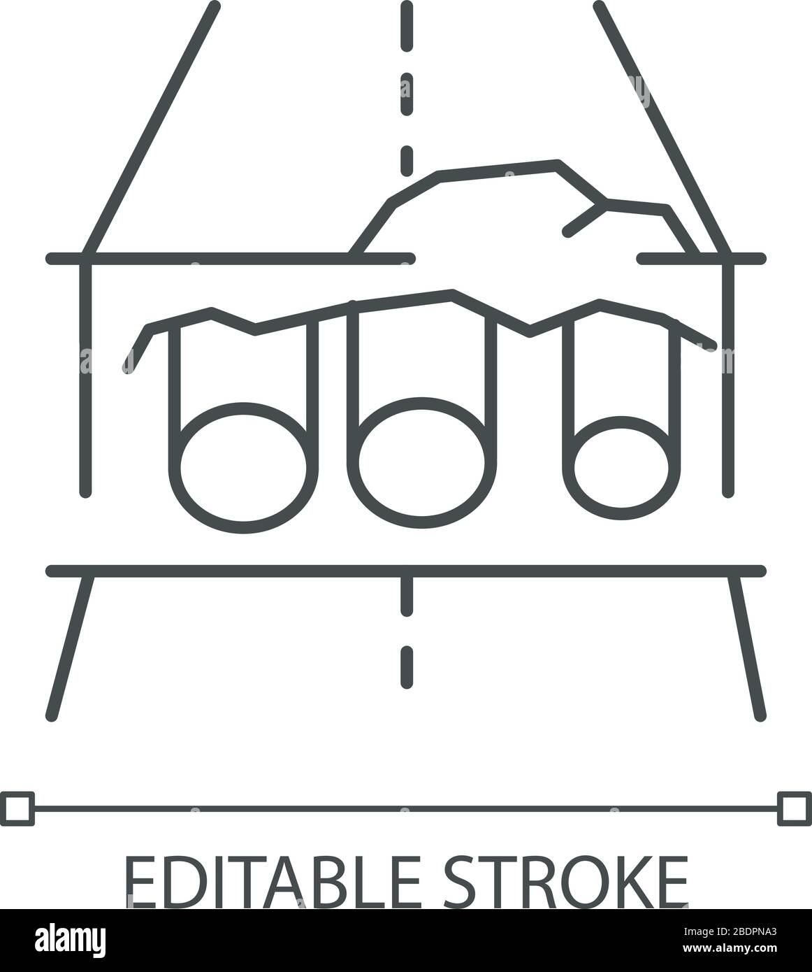 Pipe replacement pixel perfect linear icon. Installation of tubes to ...