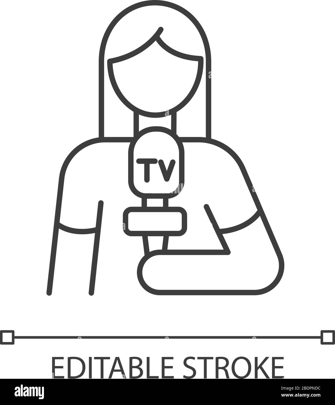 Journalist pixel perfect linear icon. Person delivering news. Woman ...