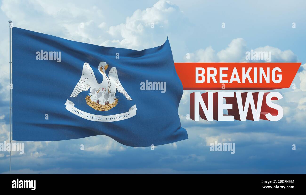 Breaking news. World news with background waving flag of the states of ...