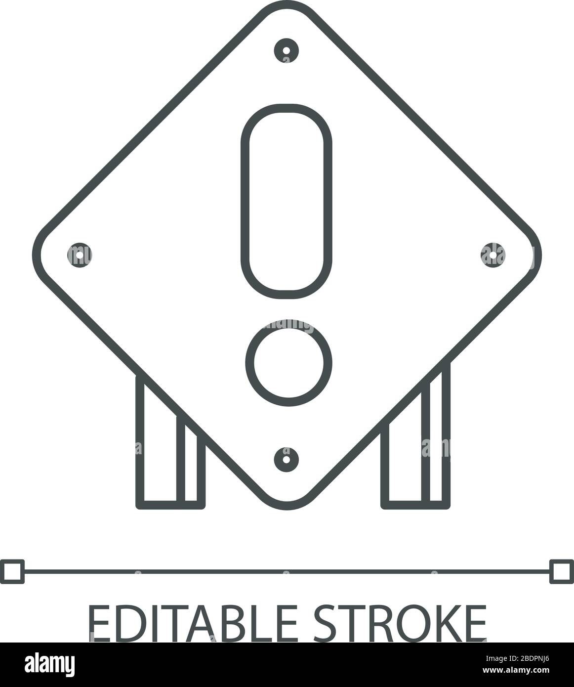 Square attention road sign pixel perfect linear icon. Roadworks ...